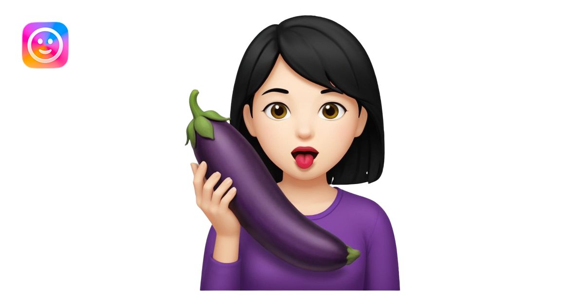girl black hair with a black hairy eggplant in her mouth emoji | AI ...