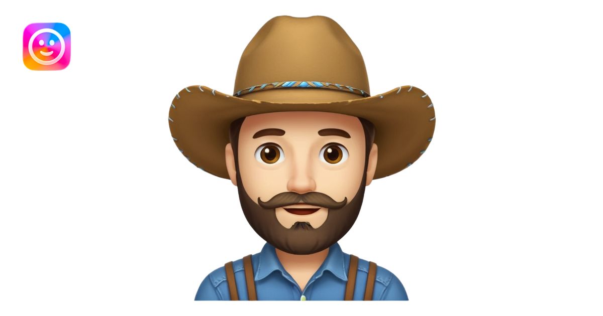 Winking face with a beard wearing a cowboy hat emoji | AI Emoji Generator