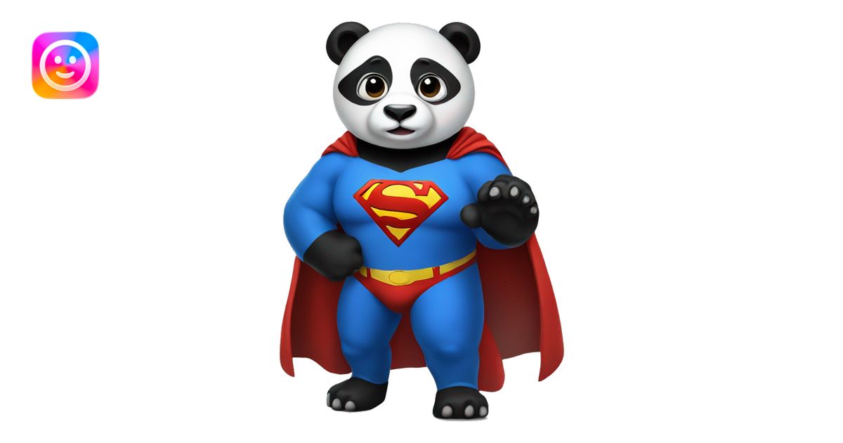 Panda in a Superman costume emoji | AI Emoji Generator