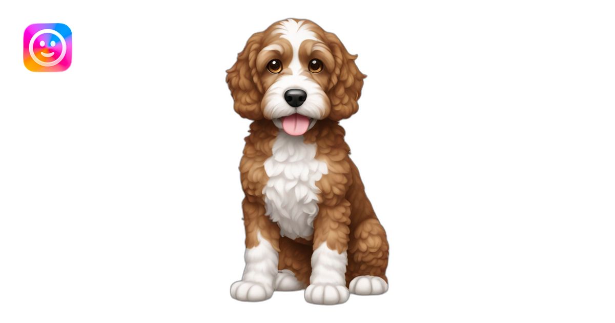 Reddish light brown cockapoo with white patch on chin full body emoji ...