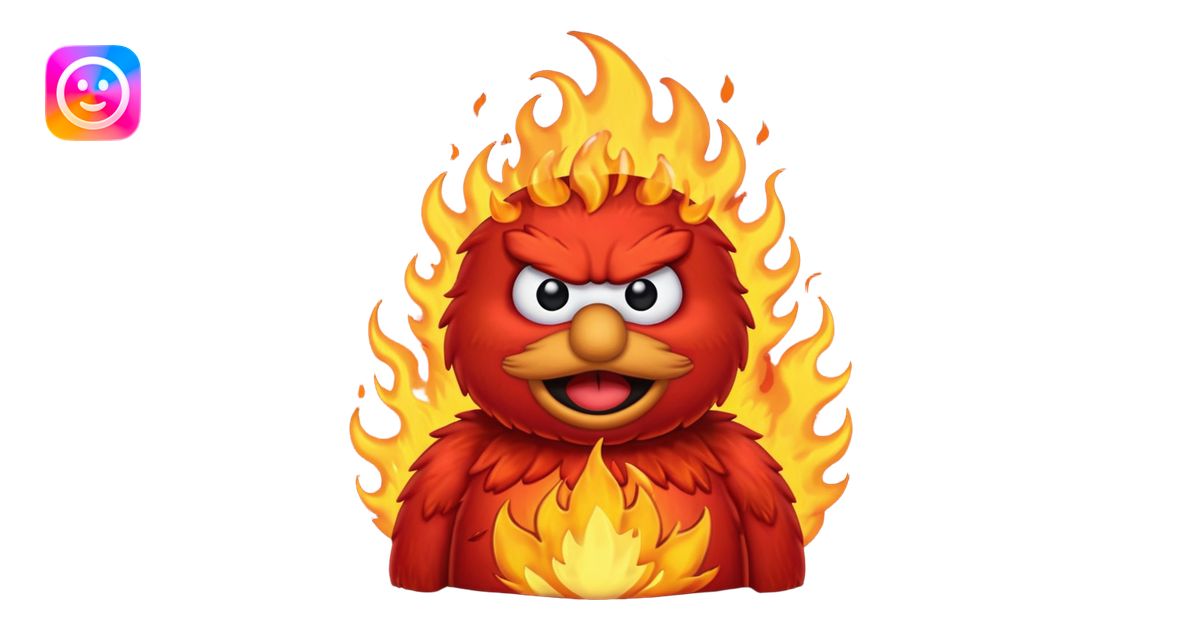 Elmo angry surrounded by fire emoji | AI Emoji Generator