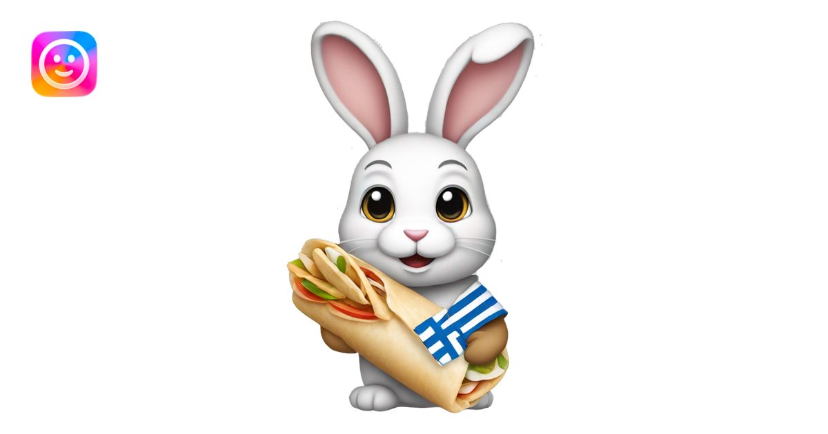 Bunny rabbit wearing Greek flag and holding gyros pita wrap emoji | AI ...