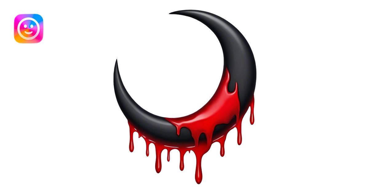 Black crescent moon with blood dripping from it emoji | AI Emoji Generator