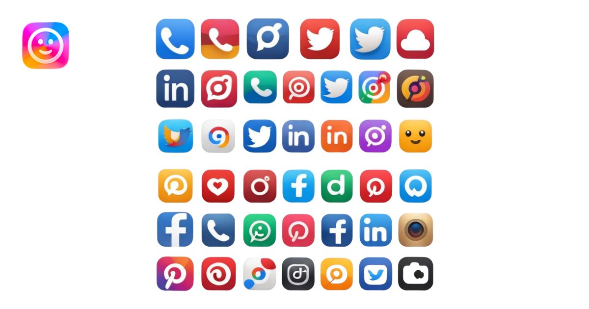 Create a set of social media logos grouped together: Slack, Reddit ...