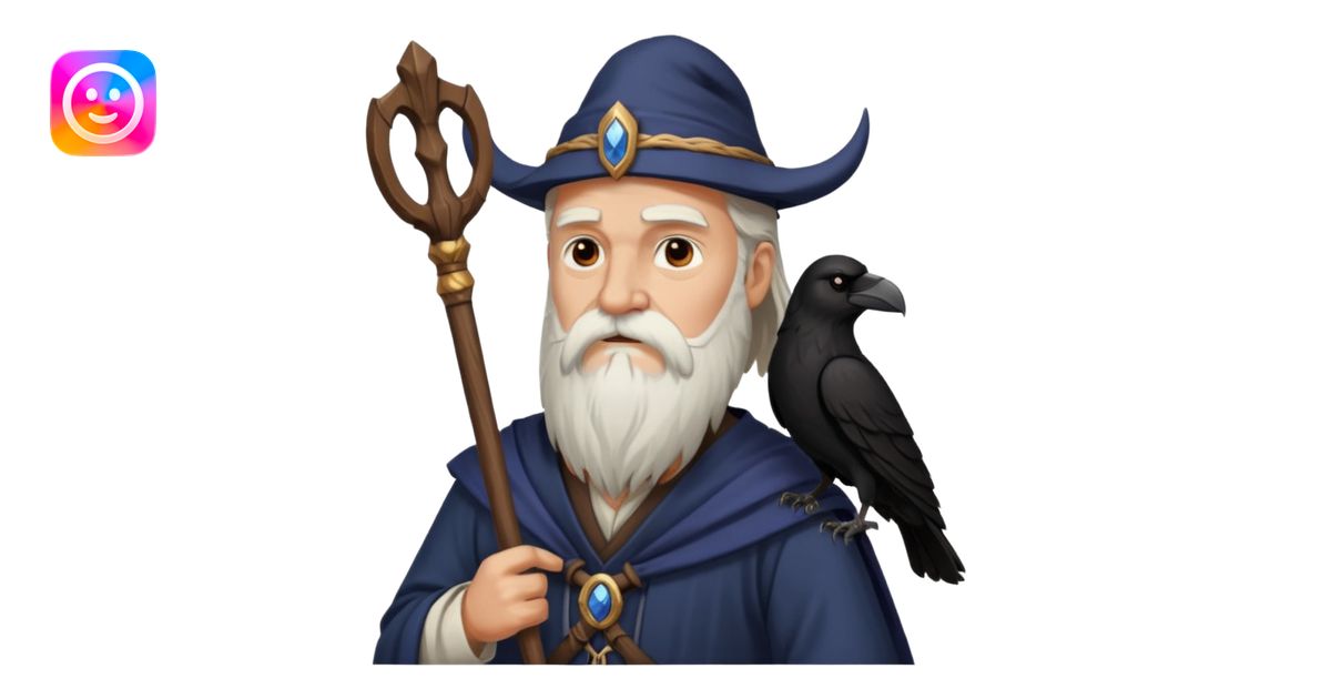 Odin – Long beard, staff, raven emoji | AI Emoji Generator