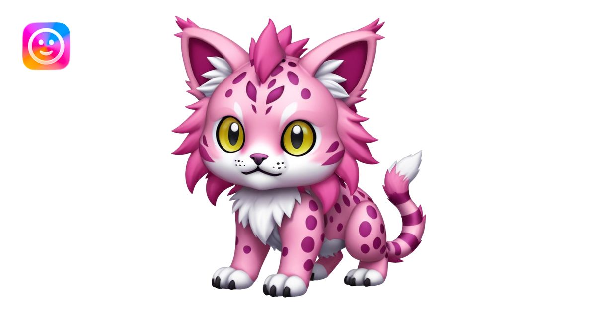 A pink lynx-fakemon-Digimon-creature-hybrid emoji | AI Emoji Generator