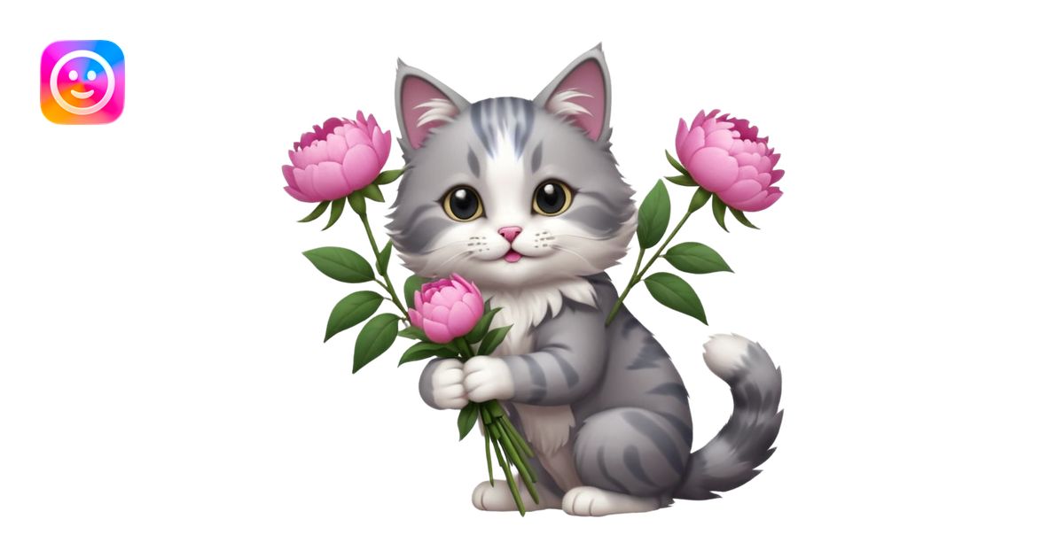 Cute cat Handing pink peonies like reaching a hand and handing them out ...