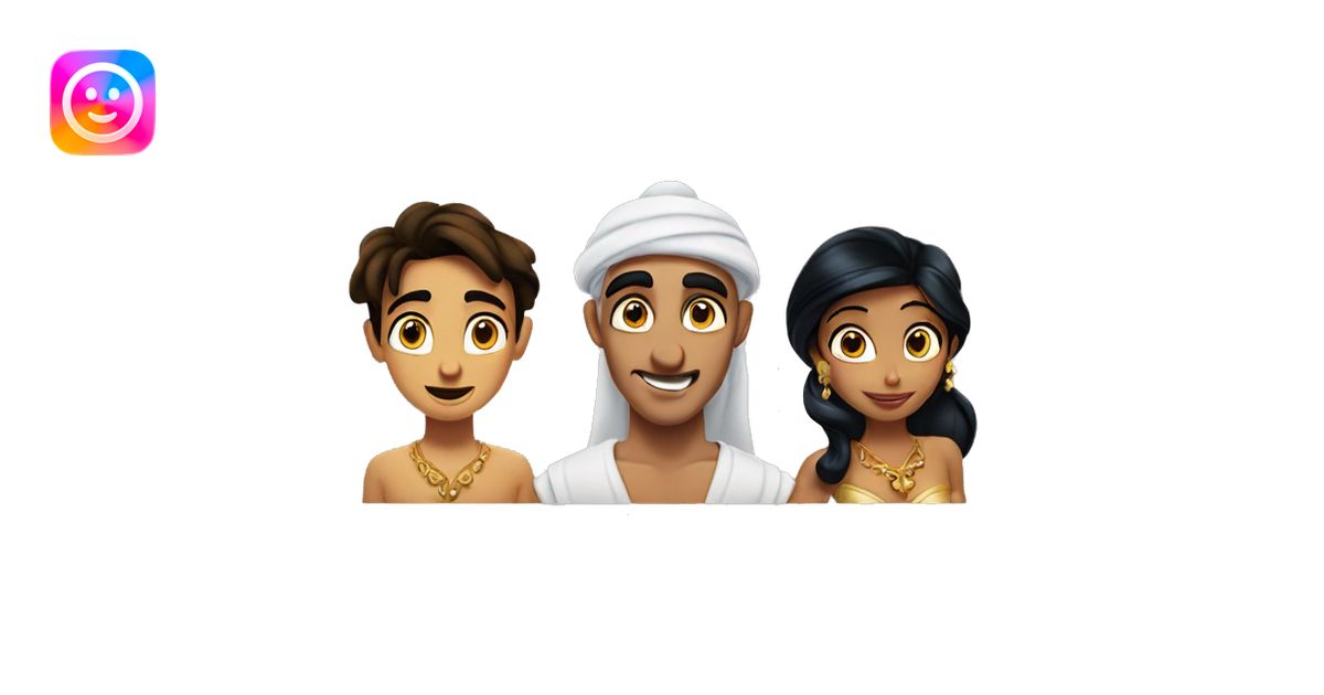 Aladdin, Jasmine and the genio emoji | AI Emoji Generator