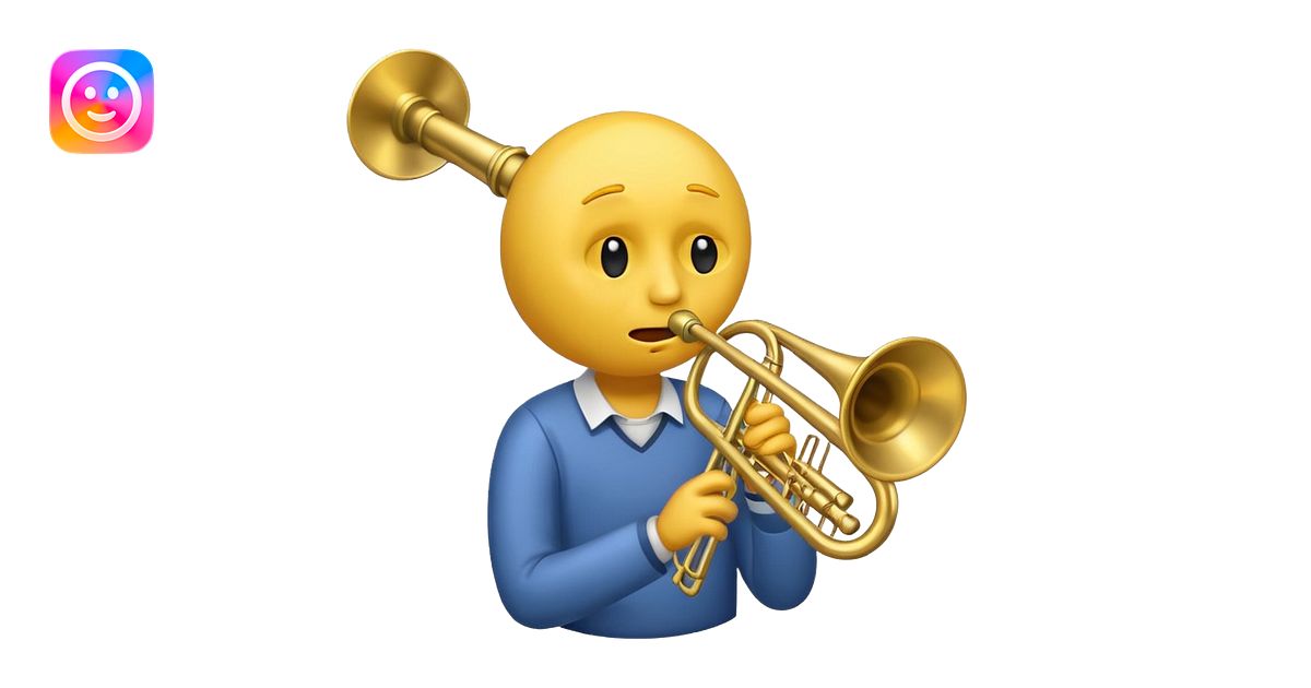 Emoji carita amarilla triste tocando el trombón emoji | AI Emoji Generator