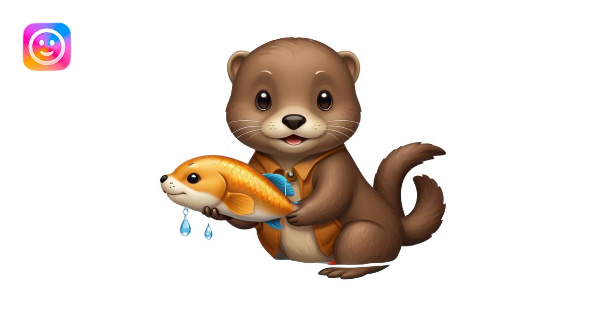 adorable otter floating on water, holding a fish emoji | AI Emoji Generator