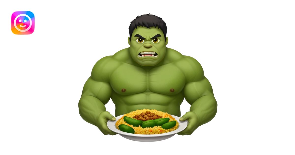 Fat Hulk eating biriyani emoji | AI Emoji Generator