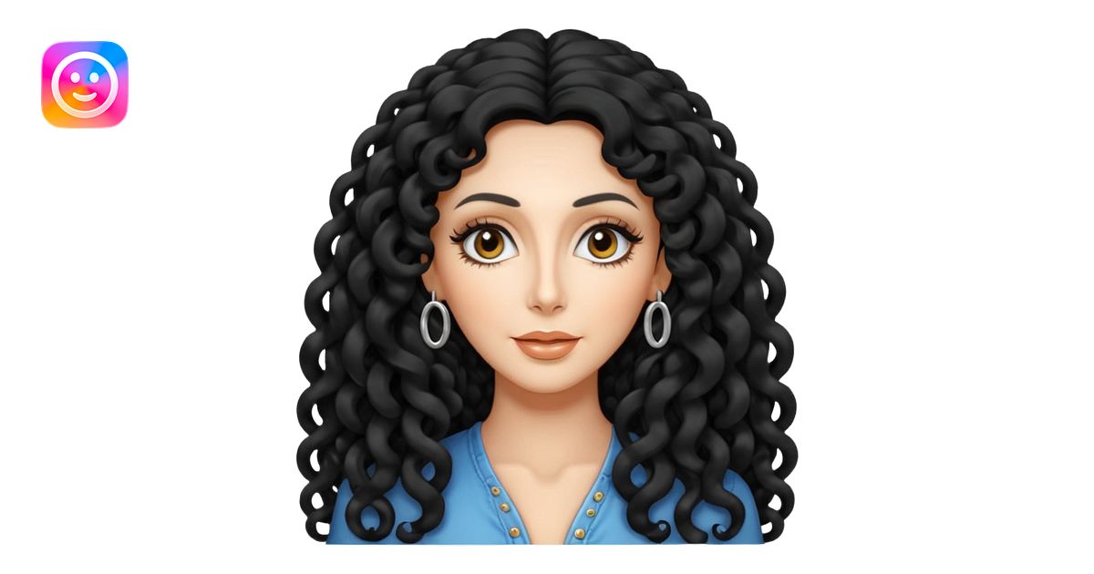 Cher with long black curly hair emoji | AI Emoji Generator