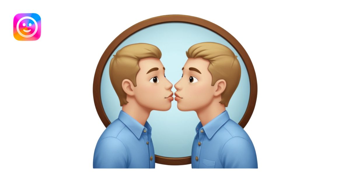 Narcissist fully dressed man looking in a mirror and kissing his ...