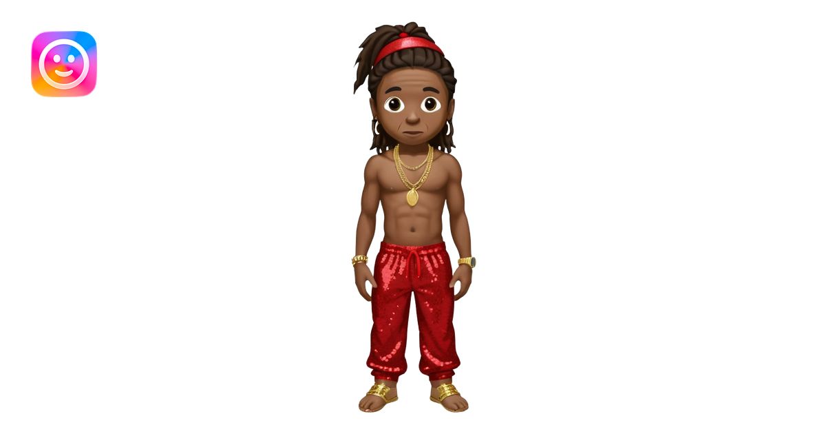 Lil Wayne with long dark brown hair, red sequin baggy pants, shirtless ...