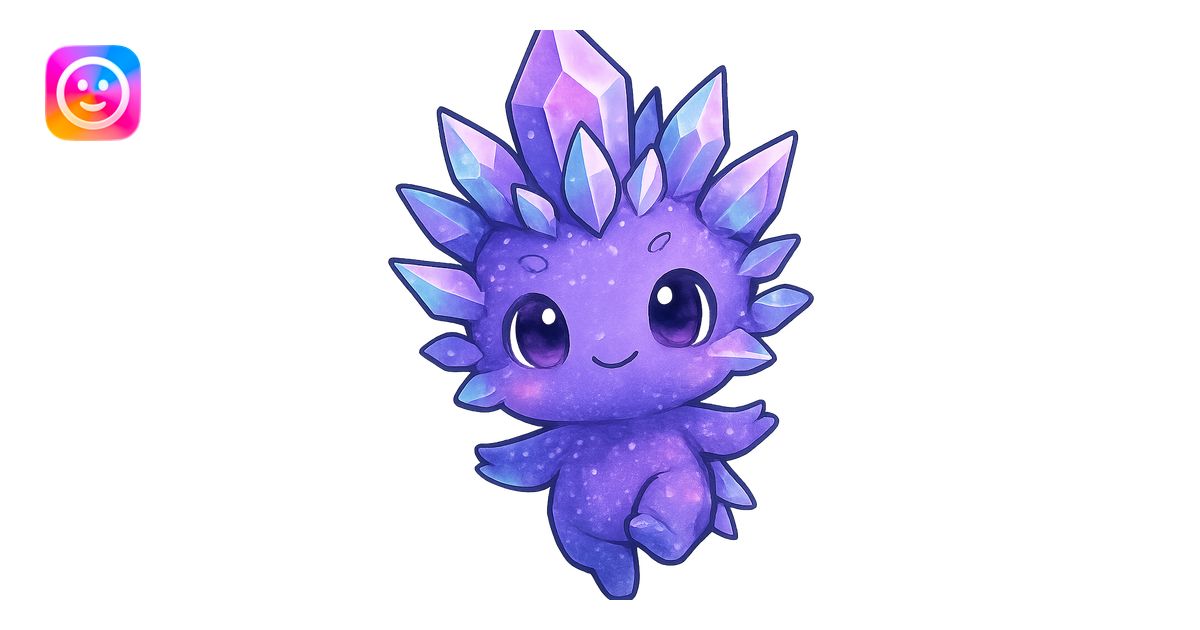 chibi kawaii crystal sprite creature in purple, blue, and pink colors ...
