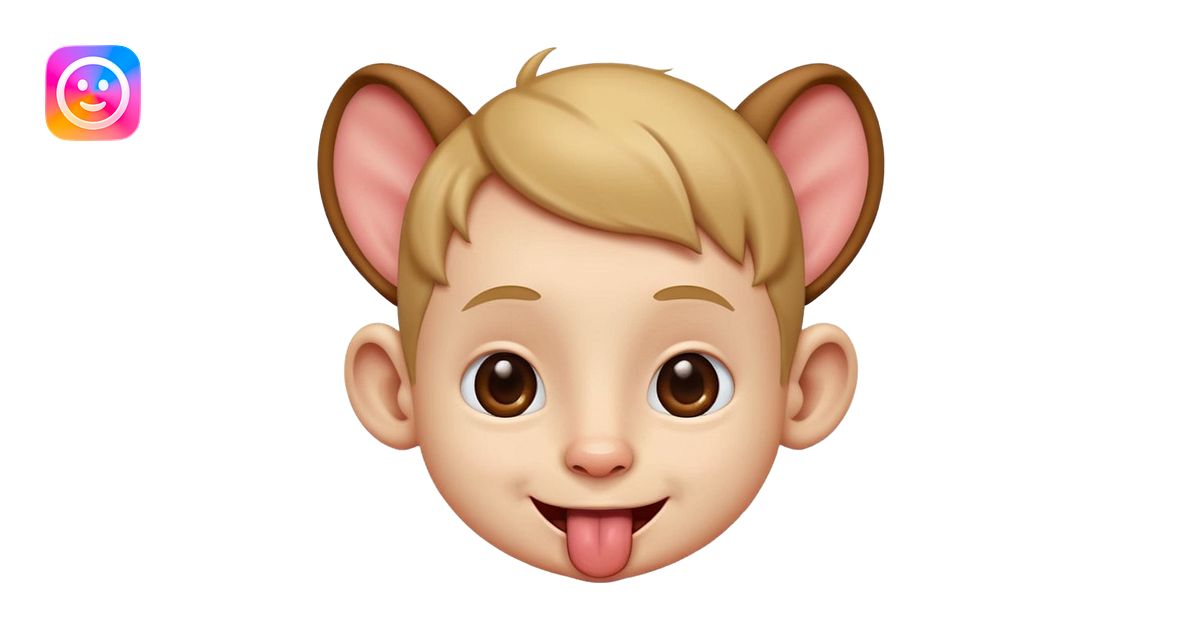 a boy with small eyes with big human ears and with his tongue out emoji ...