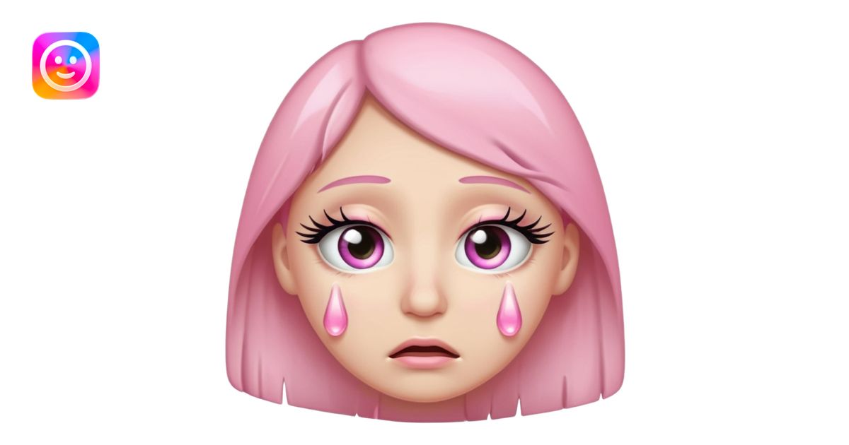 Crying face with light pink tears and eyelashes emoji | AI Emoji Generator