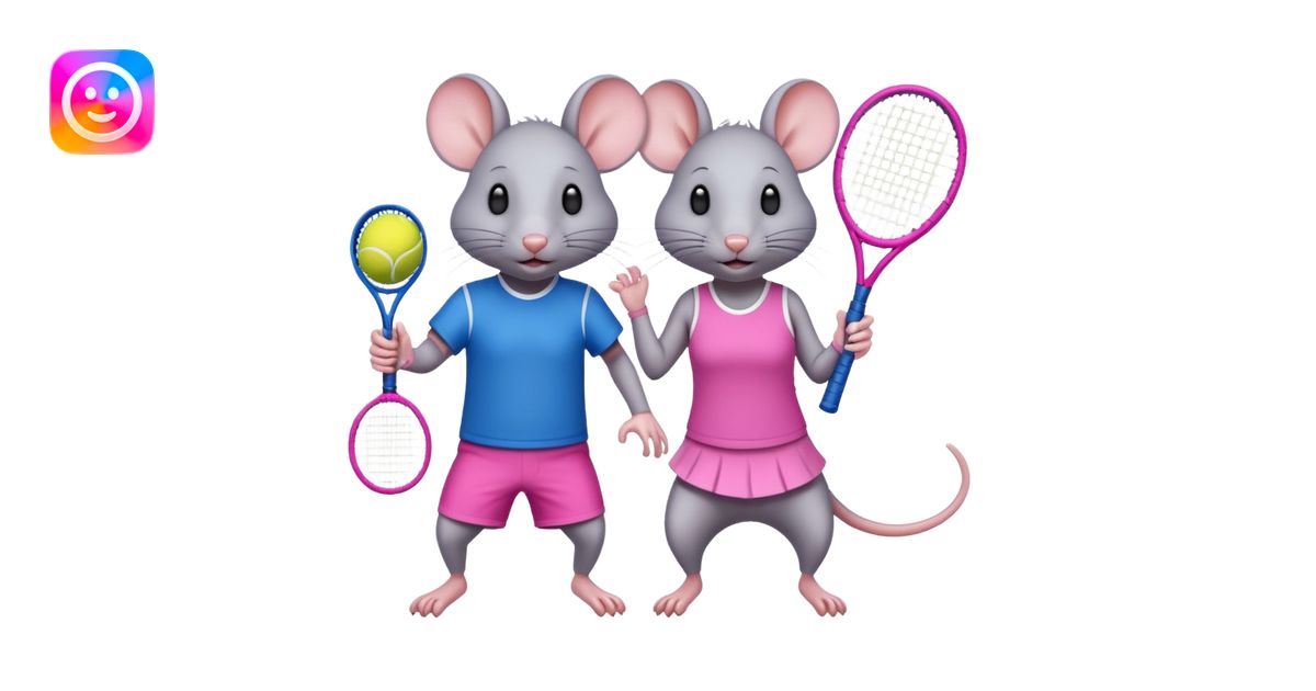 Male and female rat playing tennis one wearing blue the other wearing ...