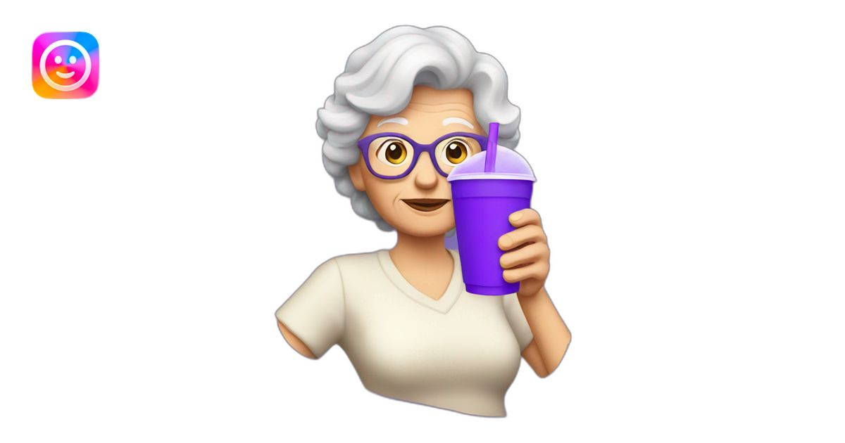 grandma drinking a purple soda from a styrofoam cup emoji | AI Emoji ...
