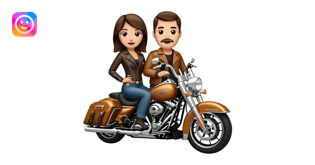 Un couple de biker sur une harley road king emoji | AI Emoji Generator