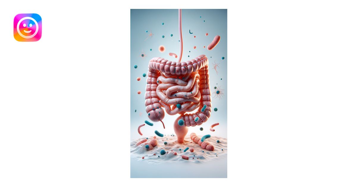 intestino umano realistico con batteri e parassiti che gli fluttuano ...