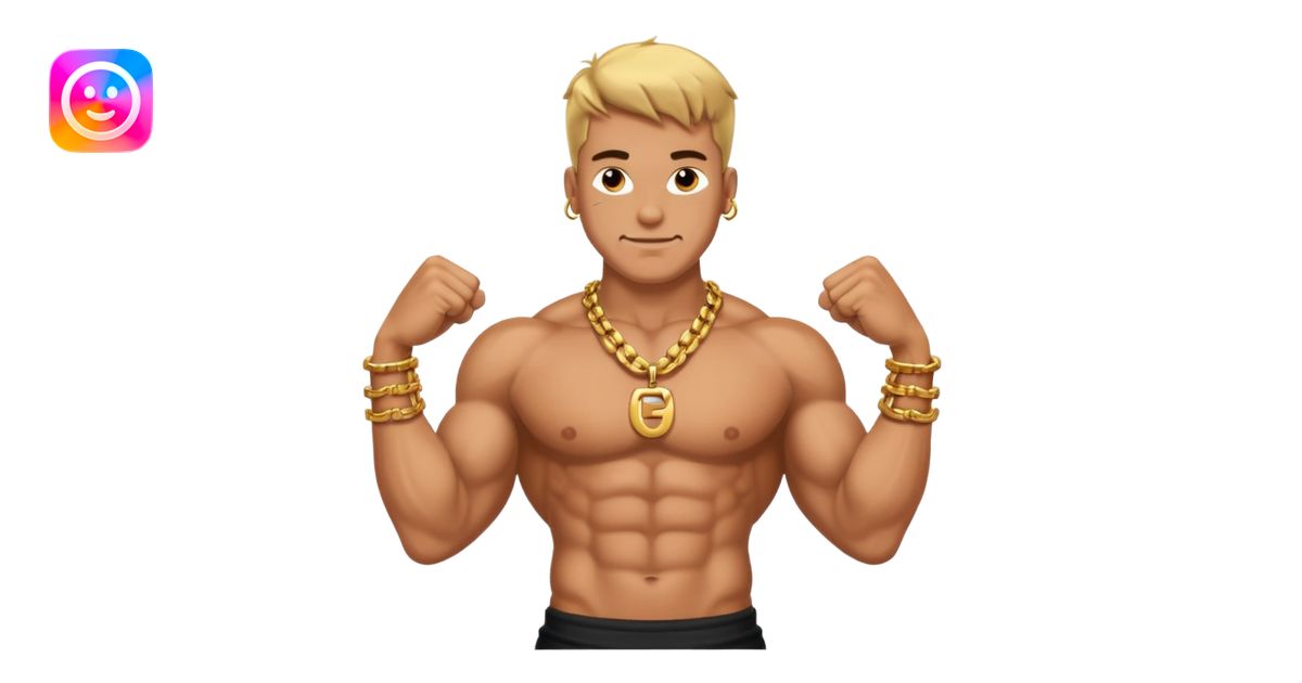 smug muscular shirtless german flexing with gold chain emoji | AI Emoji ...