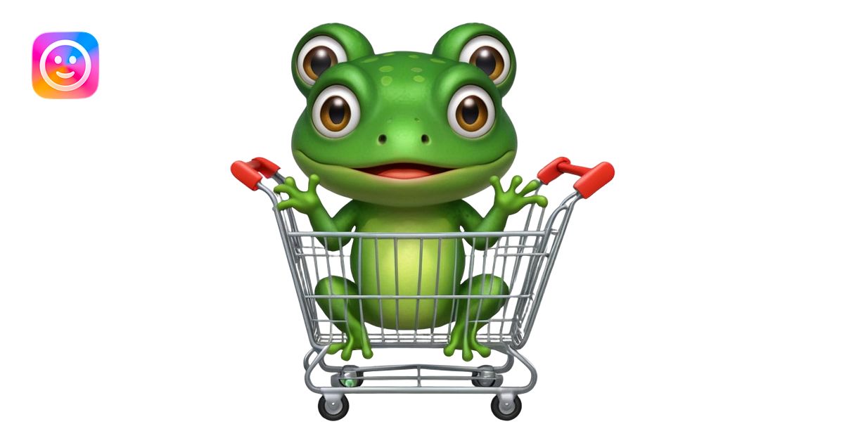 bufo meme frog using a shopping card emoji | AI Emoji Generator