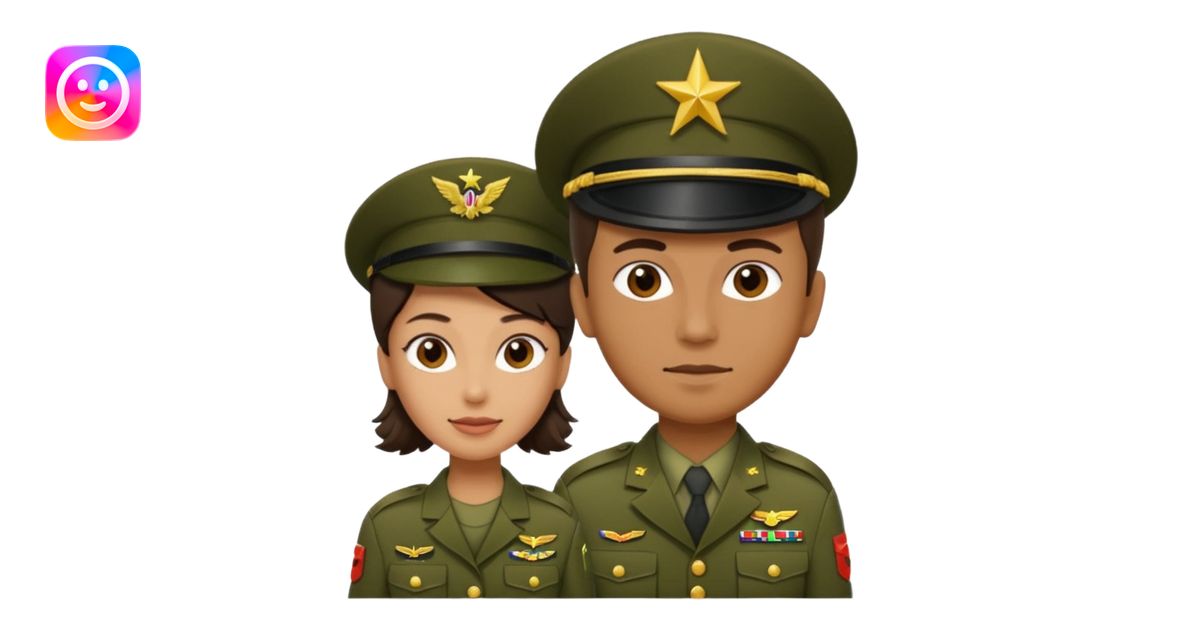 one emoji (female) wearing Army combat uniform and a second emoji (male ...