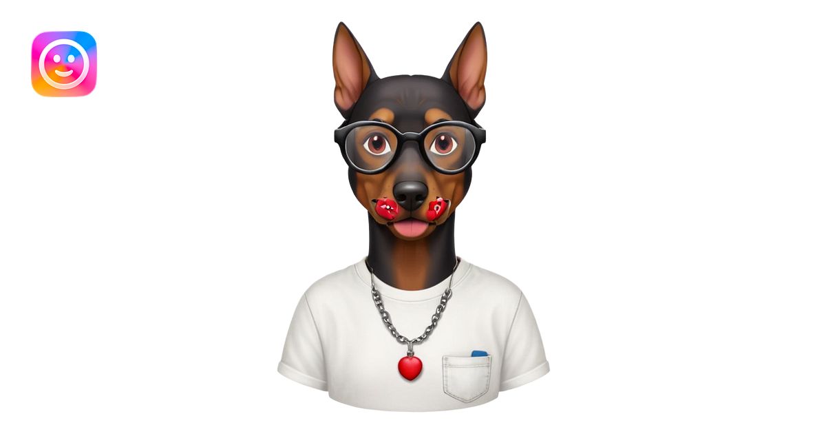 Generate a emoji of a big evil doberman dog with red eyes and a tongue ...