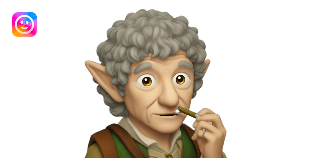 Bilbo the hobbit smoking cannabis emoji | AI Emoji Generator
