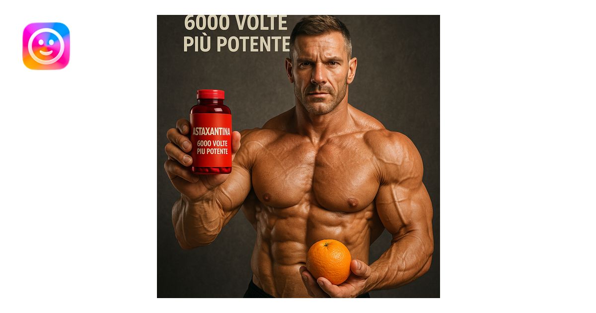 hyper realistic bodybuilder showing red astaxanthin bottle and orange ...