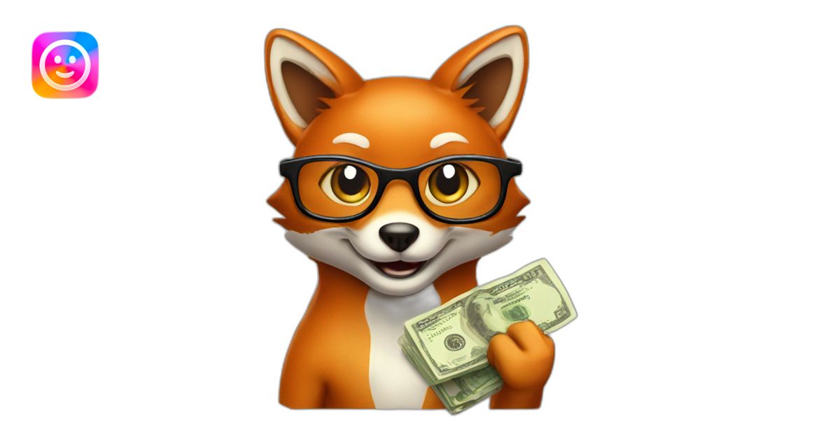 Smiling-Fox-with-glasses-and-Money-sack emoji | AI Emoji Generator