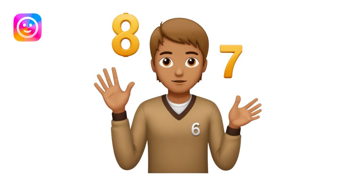 A guy shrugging with 6 on his left hand and a 7 on his right hand emoji ...