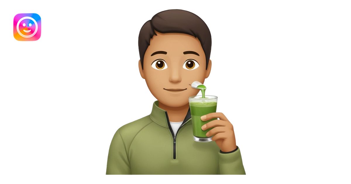 Guy chilling with a quarter zip and matcha tra emoji | AI Emoji Generator