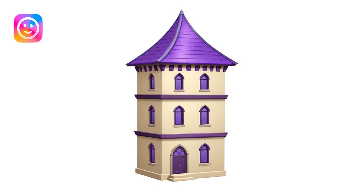 a single tall seclusion tower with large windows above, a purple roof ...