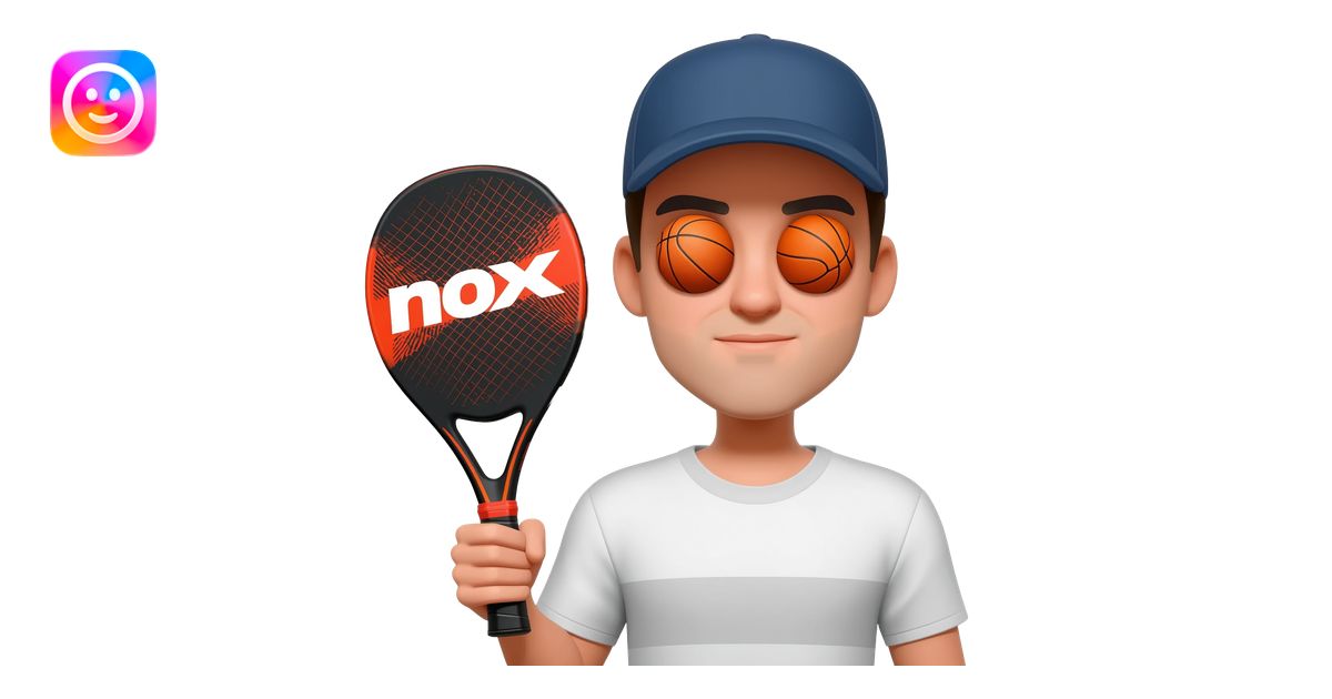 make a circular imogi of man with NOX padel bat with balls as eyes and ...