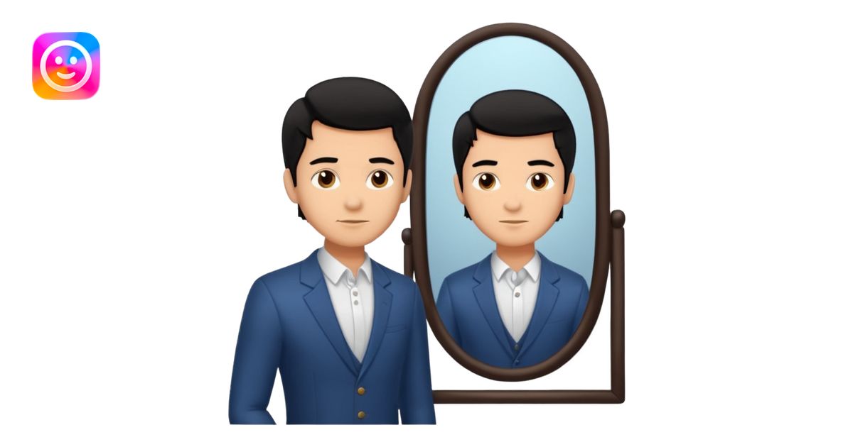 Narcissist fully dressed man looking in a mirror and admiring his ...