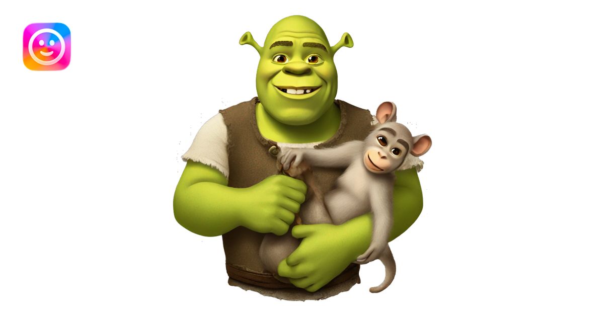 Shrek holding a monkey emoji | AI Emoji Generator