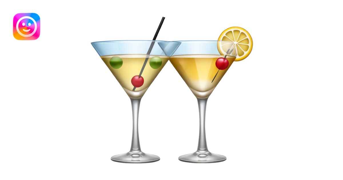 two realistic glasses of cocktail in emoji style, one coupe glass and ...