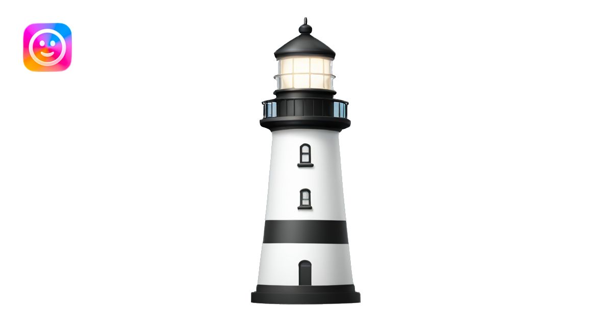A white Lighthouse with light beaming out emoji | AI Emoji Generator