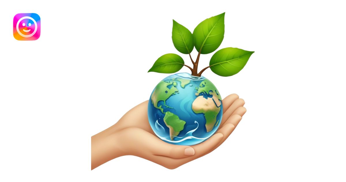 An icon featuring a green leaf, Earth held in hands, and a recycling ...