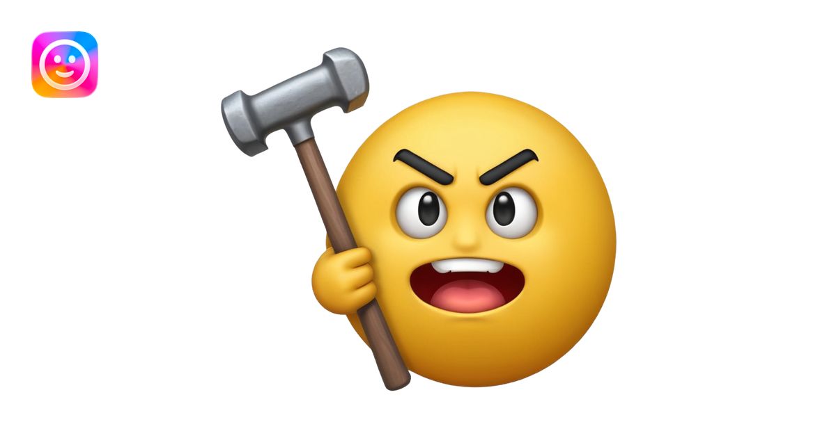 yellow sphere emoji with angry and silly face holding a sledgehammer ...