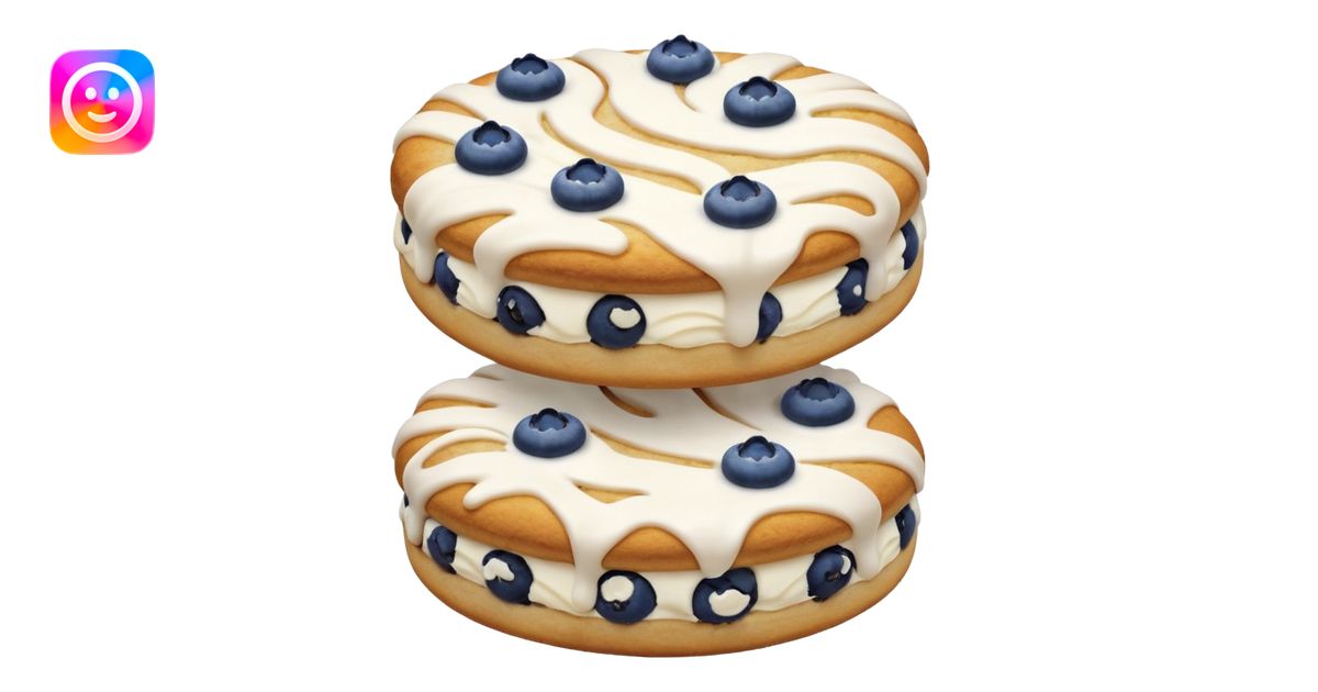 2 blueberry biscuits side-by-side with white icing swirls on top emoji ...