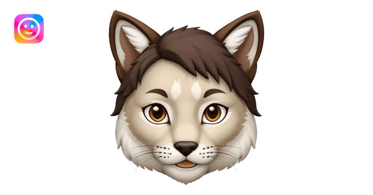 White boy with dark brown hair and white lynx ears emoji | AI Emoji ...
