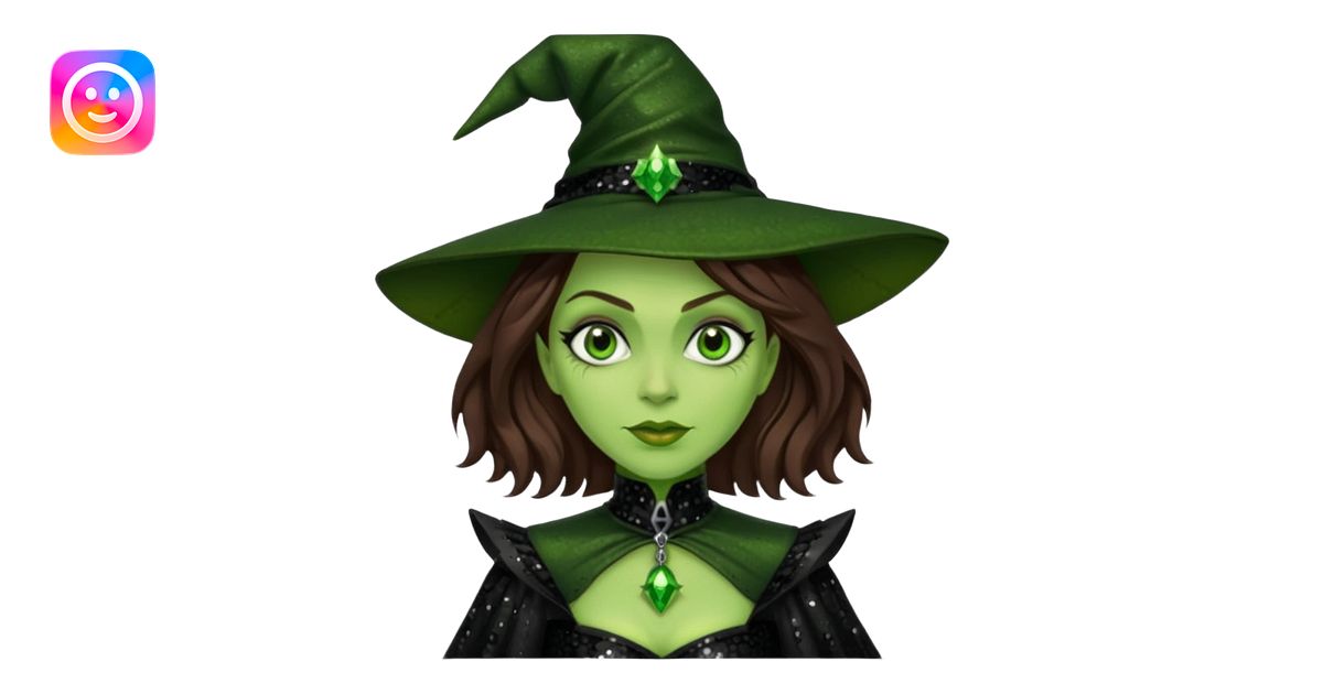 The Wicked Witch from Oz with green skin, brown hair, black sequin ...