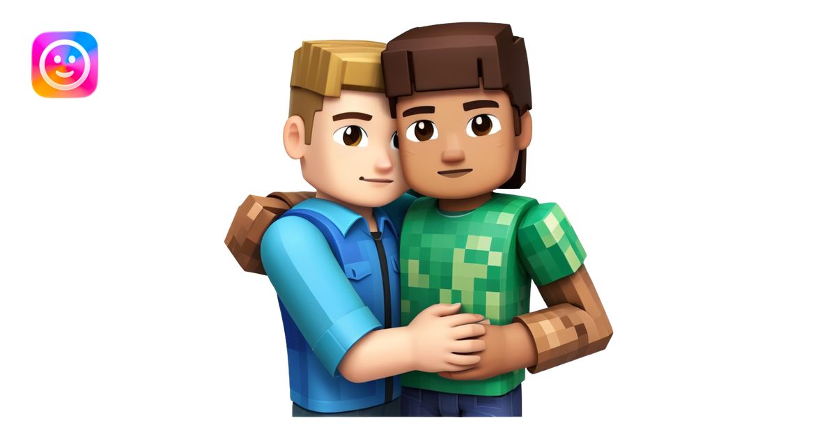 Roblox character hugging Minecraft character emoji | AI Emoji Generator