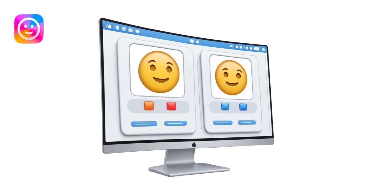 Create an emoji for UX/UI design. Show two large curved monitors side ...