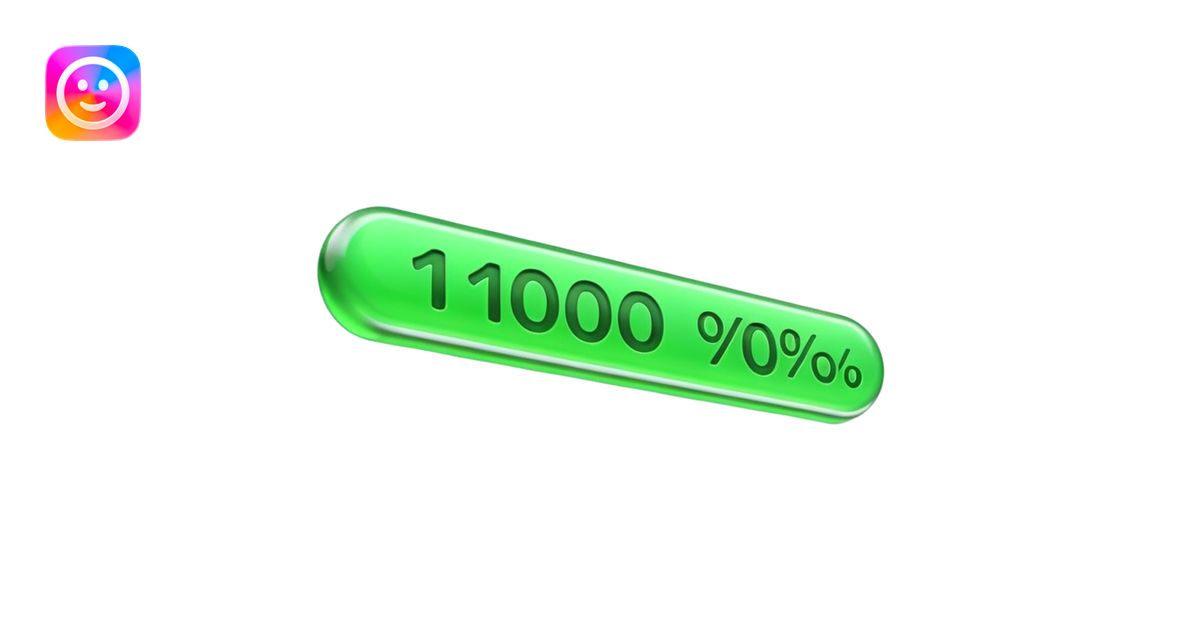 A 3D emoji of a horizontal progress bar filled 100% with bright green ...