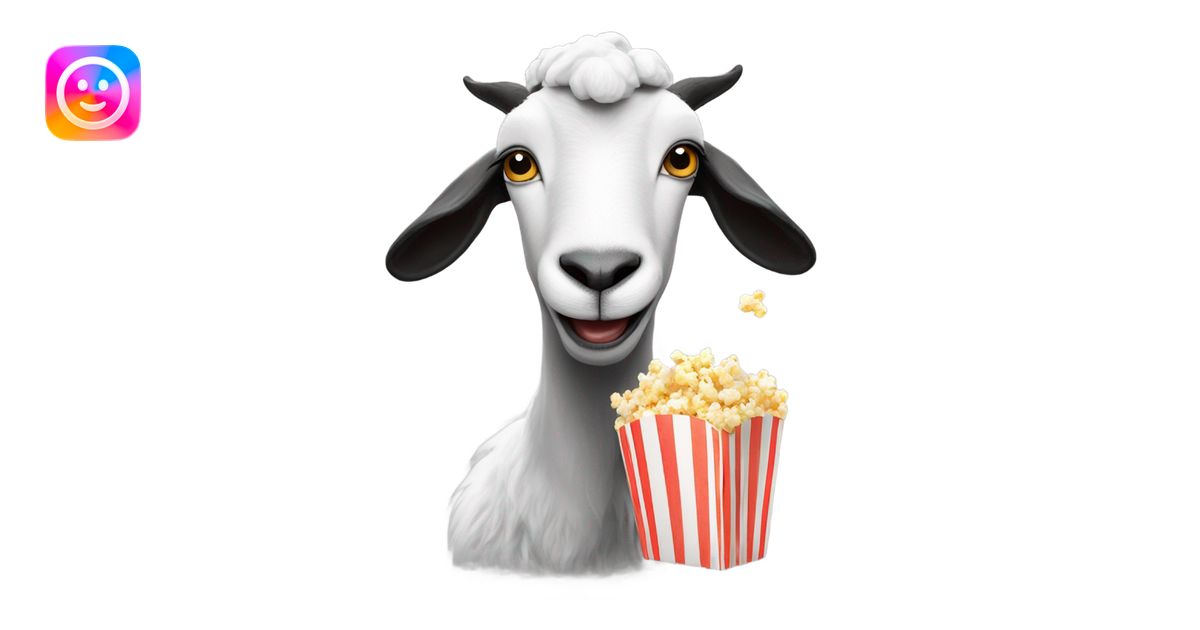 Black and white goat eating popcorn emoji | AI Emoji Generator