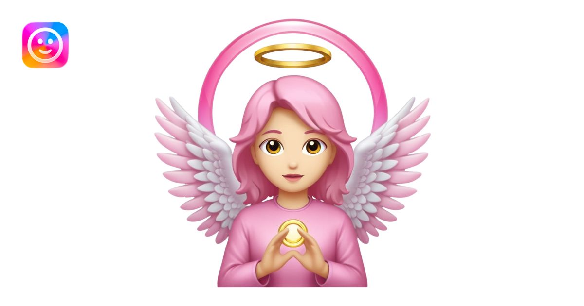 Alas de angel color rosa con un aro de luz rosado y aura rosado emoji ...